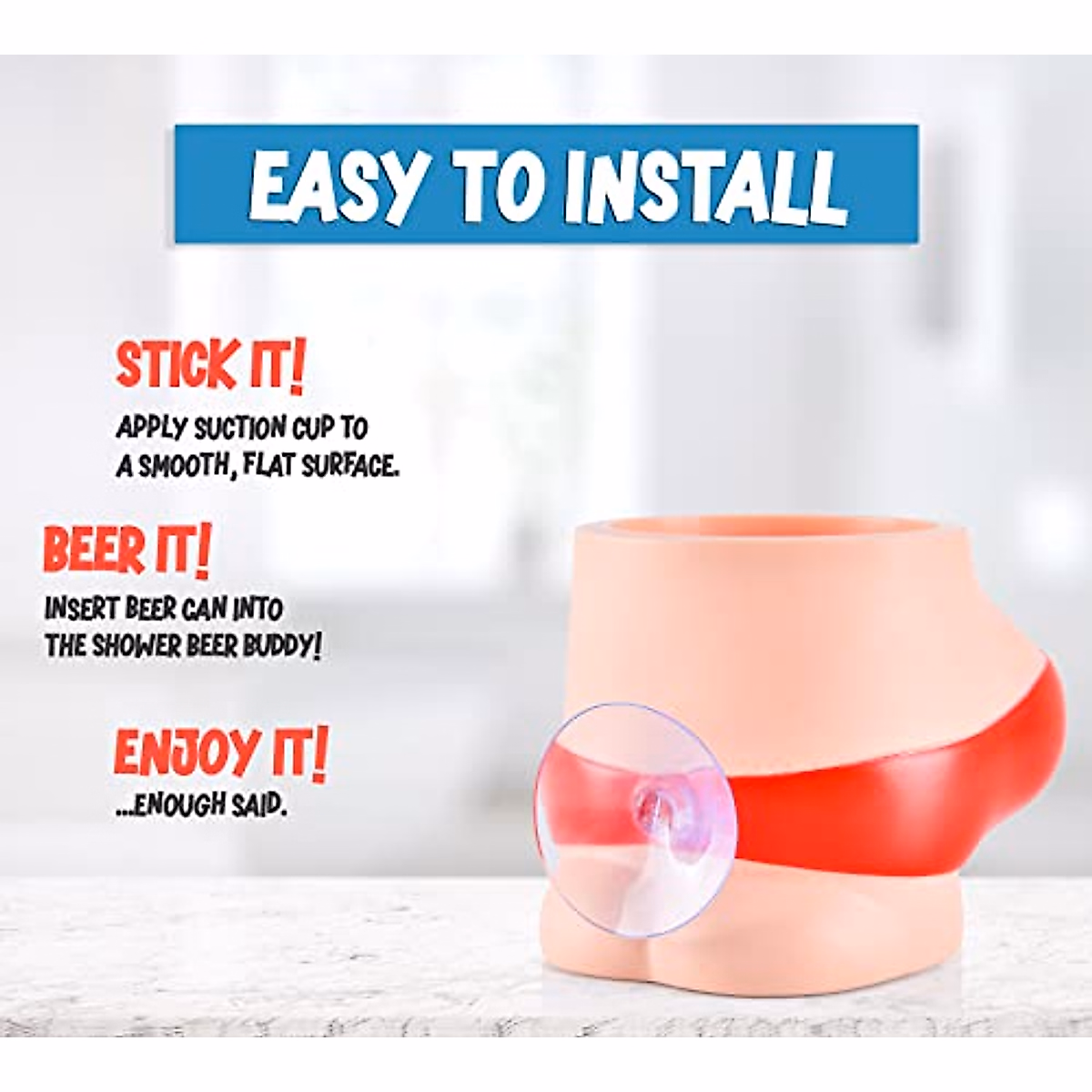 Shower Beer Buddy - Red Bikini Shower Beer Can Holder w/ Silicone Suction Cup | Holds Your Cold Beer Can in the Shower or Bath Tub | Drink Accessories Gifts Bathtub Caddy Bathroom Shower Beer Holder