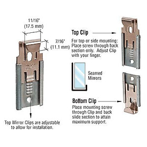CRL Nickel Plated Adjustable Mirror Clip set for 1/4 in (6 mm) Straight Edge Glass - Package