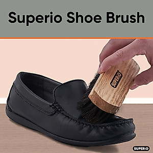 Superio Shoe Brush - Premium 7" Soft Bristles - Ideal for Cleaning and Polishing Shoes and Boots - Creates an Inimitable Shine on Leather - Sturdy and Durable