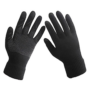 HINDAWI Winter Slouchy Beanie Gloves for Women Knit Warm Hats Skull Caps Touch Screen Mittens Black