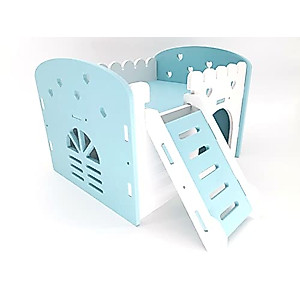 WOWOWMEOW Small Animal Bunkbed House Hideout Detachable Habitat Hut Exercise Playground for Chinchilla Rat Hamster Hedgehog (Medium, Blue)