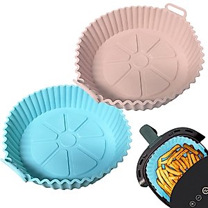 Silicone Liners for Air Fryer Basket - 2 PCS Air Fryer Silicone Liners, 8 Inch Round Reusable Air Fryer Liners, Blue and Pink - YAWALL