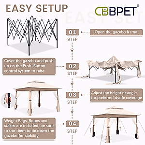 Gazebo, CBBPET 11'x 11' Pop Up Gazebo with Mosquito Netting, Outdoor Canopy with Double Roof Tops and 121 Square Feet of Shade for Patio, Group Gatherings, Camping Shelter (Khaki)