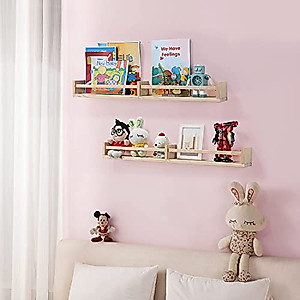 Austin yan Bookshelves Wall Mounted, 32inch Wood Floating, Bookshelf for Kids, Hanging Shelf for Baby Nursery Room Decor Set of 2 Pine, Wooded