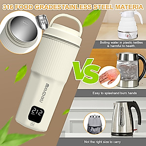 Travel Electric Kettle,316 Stainless Steel Small Portable Coffee Tea Kettle with 6 Temperature Settings, 450ml/15.2oz Mini Hot Water Boiler,100V-240V Dual Voltage,Auto Shut-Off,Boil Dry Protection