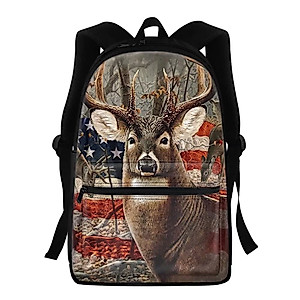 Doojoayie Kids’ Backpack for Girls, Boys, Teens, American Flag Deer School Bag,Cute Bookbag,Ideal for Everyday Use, Travel