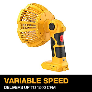 Hipoke Portable Fan for Dewalt 20V Lithium-ion Battery, High-Velocity Industrial, Drum, Floor, Barn, Warehouse Fan with 9W LED Light, USB Port, Battery Operated Handheld Fan for Camping, Traveling