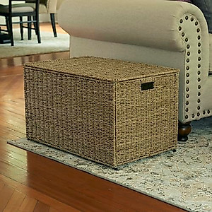 Household Essentials ML-5665 Decorative Wicker Chest with Lid for Storage and Organization | Large | Light Brown