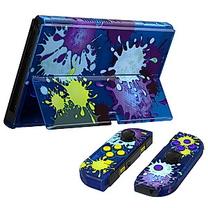 eXtremeRate DIY Full Set Shell Buttons for Nintendo Switch OLED, Replacement Console Back Plate & Kickstand, Custom Case Housing for Nintendo Switch OLED JoyCon Handheld Controller - Splattering Paint