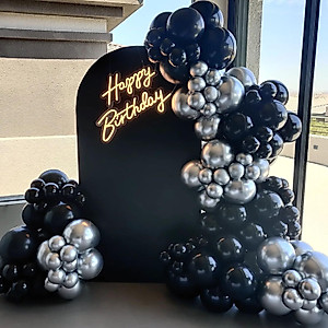 Awenztech 120pcs Black Balloon Arch Kit, 18 12 10 5 inch Black Latex Balloons Different Sizes Black Balloon Garland for Graduation Halloween Birthday Party Decorations