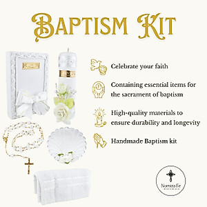 5 Pcs White Baptism Candle Set for Boys and Girls - Velas para bautizo - Vela de bautizo para niño - Vela para bautizo de niña - Catholic Baptism Candle Set Girl - Baptism kit Baptism Shell Bible