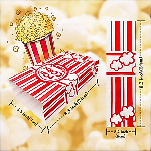 Keriqi Flat Bottom Popcorn Bags, 300 Pcs Paper Popcorn Bags for Family Movie Night Baseball Themed Carnival Christmas Birthday Party