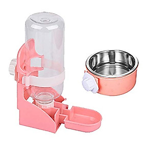 Kathson Rabbit Suspended Feeder Dispenser Hanging Water Fountain Automatic Bottle,Crate Bowl Removable Plastic Stainless Steel Pet Cage Coop Cup with Bolt Holder Set for Bunny Cat Dog and Other Animal