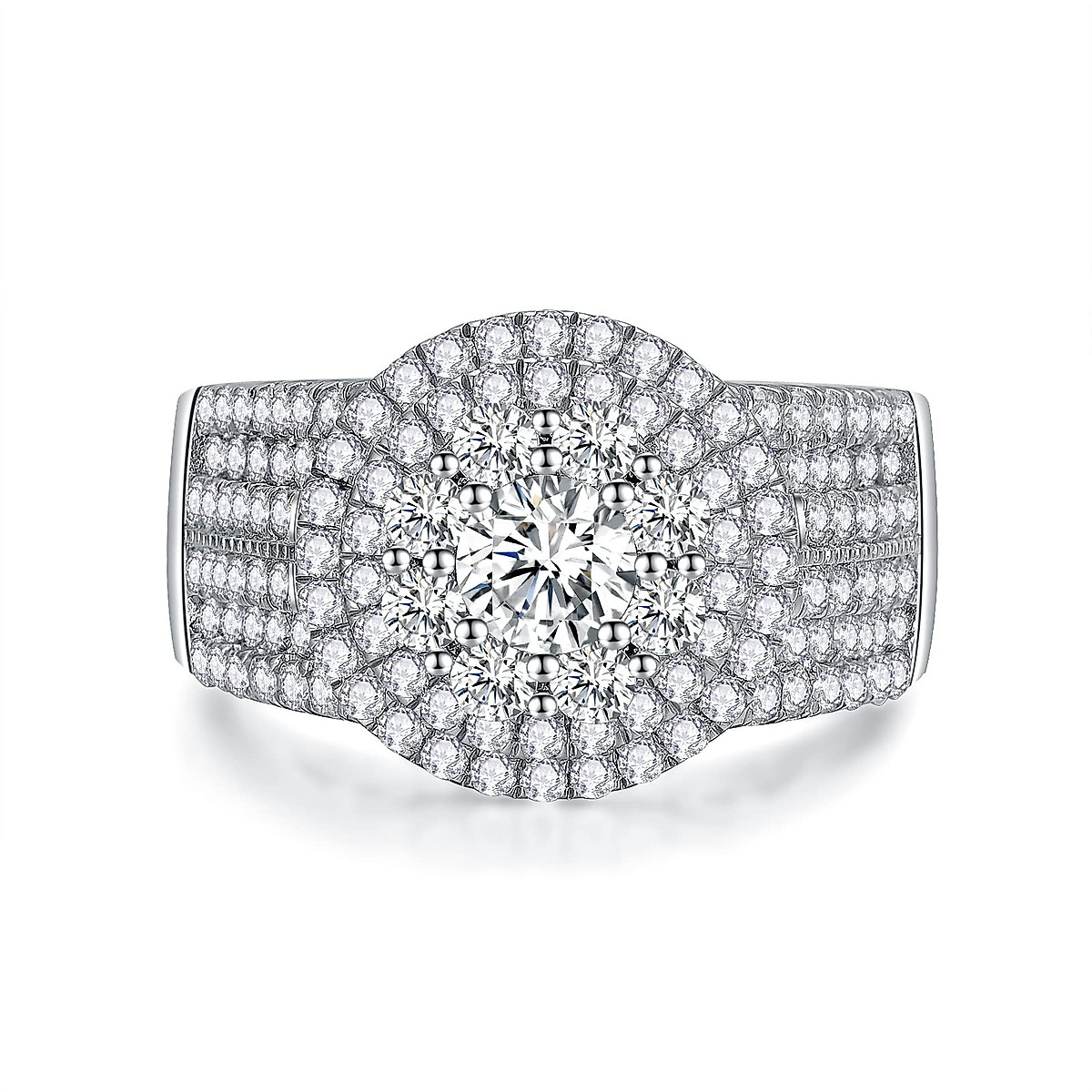 2 Carat (ctw) Round Cut Moissanite Halo Engagement Ring for Women in 925 Sterling Silver/10k Gold/14k Gold/18k Gold, 2 Carat Moissanite Engagement Ring, Customizable Sterling Silver/10k gold/14k gold/18k gold (White, Customize)