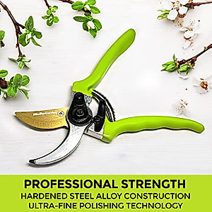 Mueller Heavy Duty Garden Shears, Hand Pruner, Bypass Shears, Durable Hardened Titanium Blades, 1.2" Cutting Diameter, Blade Lock, Ergonomic Grip