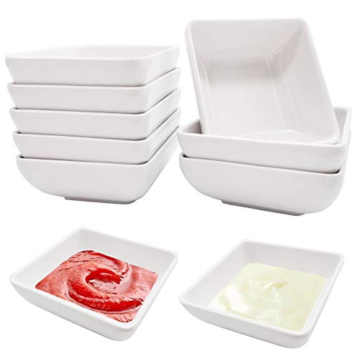 8 Pcs 3 Ounce Dipping Bowls Set White Plastic Dipping Sauce Bowls,Small Bowls for Ketchup,Condiments,Side Dishes,Vinegar in Party BBQ