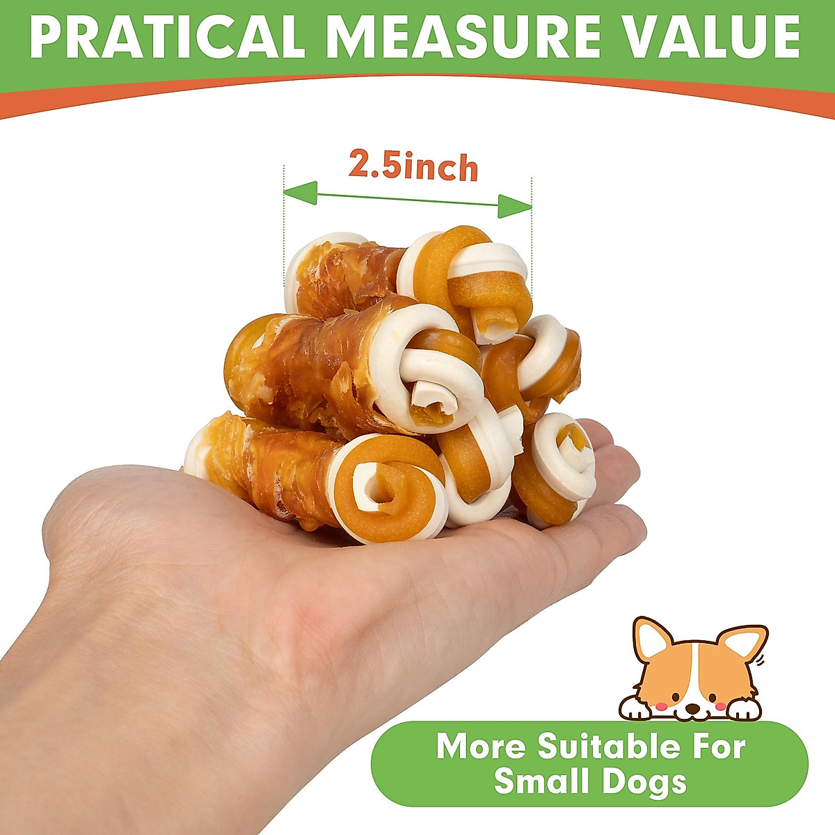 MON2SUN 2.5" Rawhide Free Dog Treats with Mixed Vegetables, Chicken Wrapped Mini Knot Bones for Small Dogs, Healthy Dog Snacks for Balanced Nutrition, 21.2oz