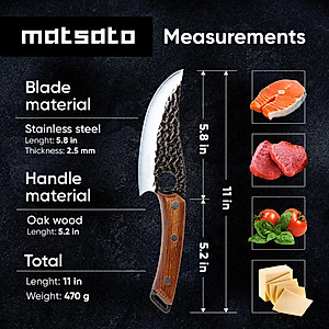 Matsato Chef Knife - Perfect Kitchen Knife with Premium Leather Sheath. Japanese Knife for Cooking, Chopping Knife for Home, Camping. Chef’s Knives Designed for Balance & Control, Damascus Quality