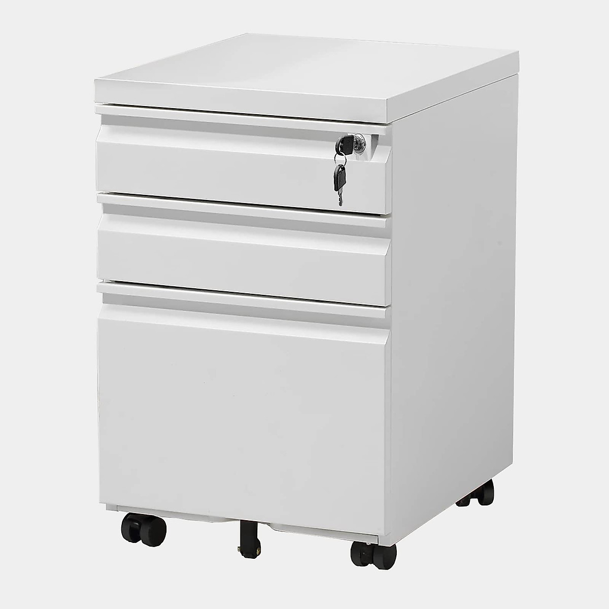 3 Drawer Mobile File Cabinet, Under Desk Metal Filing Cabinet with Lock and Wheels, Filing Cabinets for Home Office, Legal/Letter/A4 File Folders Storage, 15.35"Wx19.68"Dx25.59"H Unassembled(WHITE)