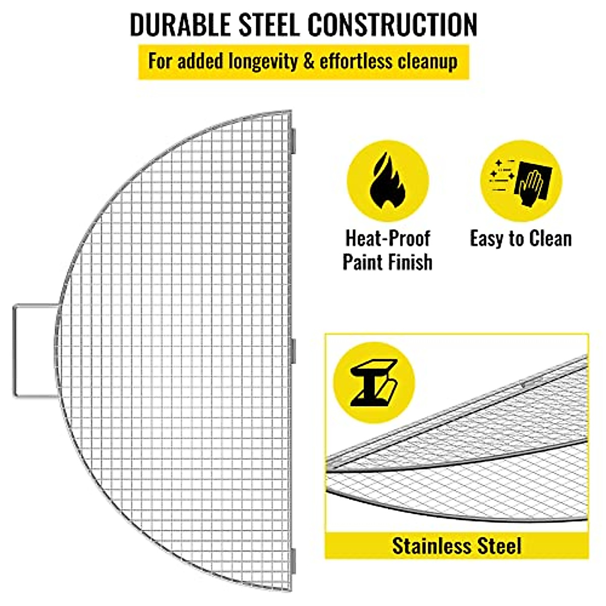 VEVOR Fire Pit Cooking Grill Grate 24 Inch, Foldable Round Cooking Grate, Stainless Steel Tight Grid Campfire BBQ Grill with Portable Handle for Outdoor Picnic Party & Gathering, Silver