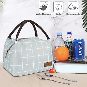 Buringer Insulated Lunch Bag Lunch Box for Women Men Adult Lunch Tote for Work Picnic Travel (Green Plaid)