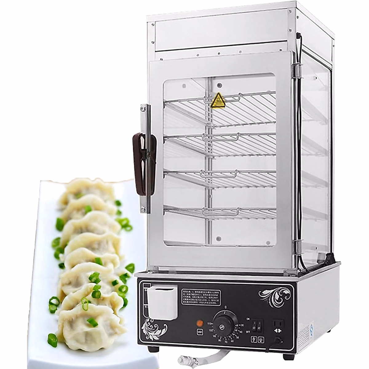 Electric Food Steamer, Steamed Buns Machine Warmer Showcase for Commercial, Top Load Hut Steamer with Water Level Tank