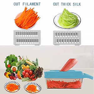 Vegetable Chopper Multifunctional Veggie Chopper,Blue Kitchen Vegetable Slicer Dicer Cutter,Potato Onion Food Chopper with Vegetable Peeler,Hand Guard and Container