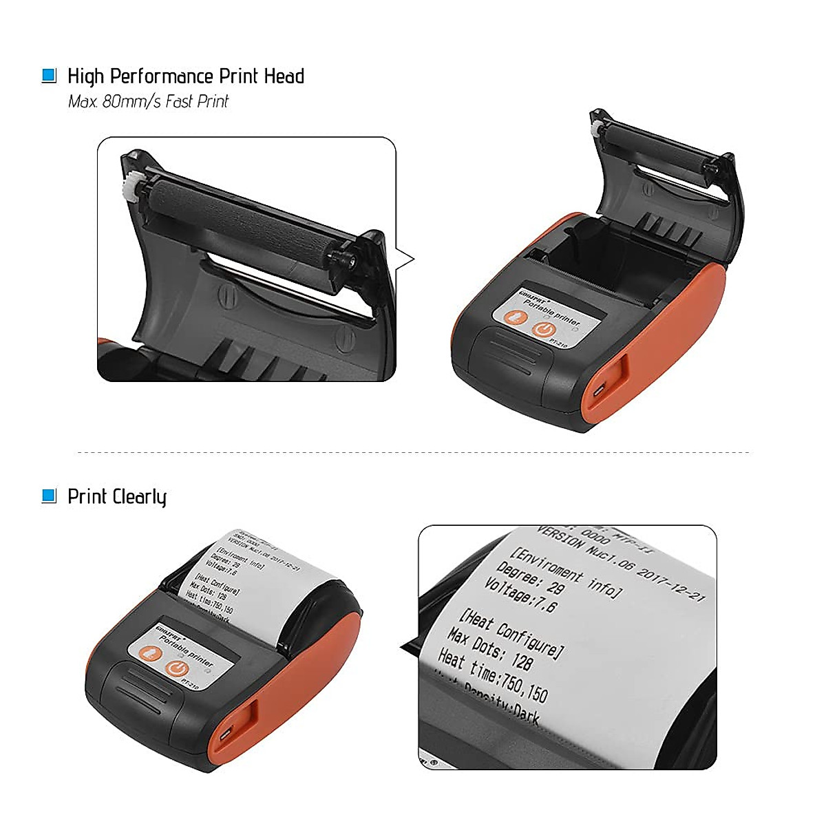 BISOFICE PT-210 Portable Mini Thermal Printer Handheld 58mm Receipt Printer for Retail Stores Restaurants Factories Logistics, 10 Paper Rolls
