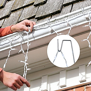 Hotop 50 Pack Stainless Steel Christmas Light Hangers Hook for Gutter Guard Hanging Outdoor Light Metal Gutter Light Clips Gutter Grid Wire Hook for Xmas Outside String Light Ornament Hanger(Silver)