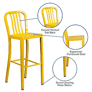 Flash Furniture Gael Commercial Grade 2 Pack 30" High Yellow Metal Indoor-Outdoor Barstool with Vertical Slat Back