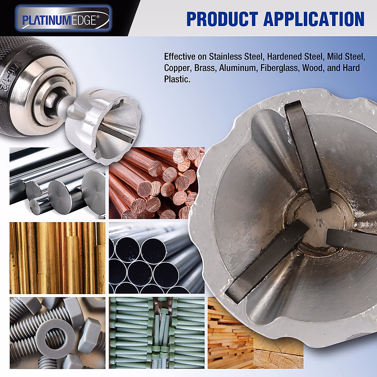 PLATINUMEDGE Deburring External Chamfer Tool, YG8 Carbide Blade, Deburring Drill Bit, Remove Burr Tools, Quick Release 1/4inch Hex Shank, Repairing Damaged Bolts, Fits for 1/8”-3/4” (3mm-19mm)