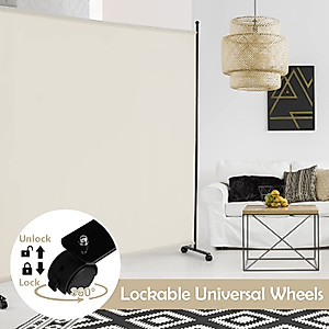 LDAILY 6FT Single Panel Rolling Room Divider, 73" Wide Partition Privacy Screen with Wheels, Freestanding Fabric Room Panel, Portable Wall Divider for Bedroom, Office, Hospital (White, 1-Panel)
