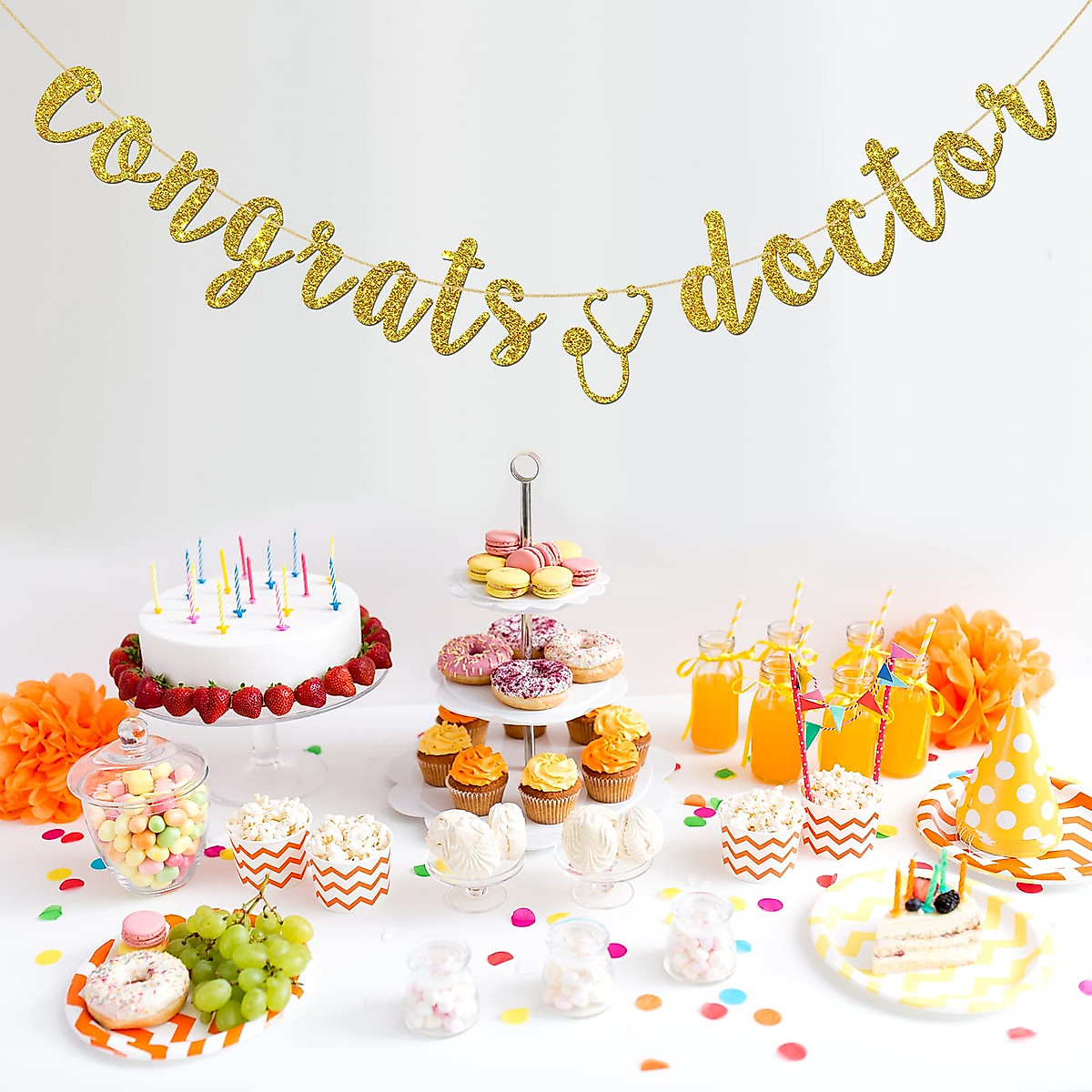 INNORU Gold Glitter Congrats Doctor Banner, Congrats Grad Sign - Medical Doctor Graduation College Graduation Party Bunting Decorations