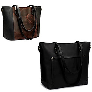 S-ZONE Vintage Genuine Leather Shoulder Bag Work Totes for Women Purse Handbag with Back Zipper Pocket Large