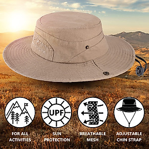 Obling Sun Hat, Fishing Hat UPF 50 Wide Brim Bucket Hat Safari Boonie Hat B-Khaki