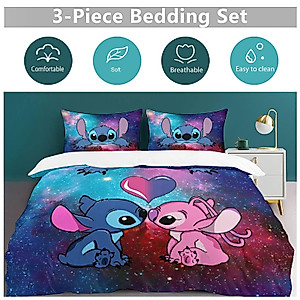 MSLuLa Cartoon Bed Duvet Cover Cute Kids Adults Bedding Sets Anime 3D Printed Lightweight 3 Pieces Comforter Cover Sets with 1 Duvet Cover and 2 Pillow Cases, Queen