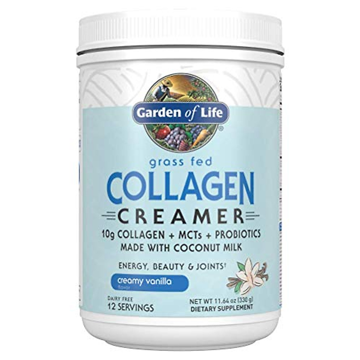 Garden of Life Grass Fed Collagen Creamer Powder - Creamy Vanilla, 12 Servings, Collagen Powder for Coffee Energy Beauty Joints, Collagen Peptides Powder, Coconut MCTs, Collagen Protein Supplements
