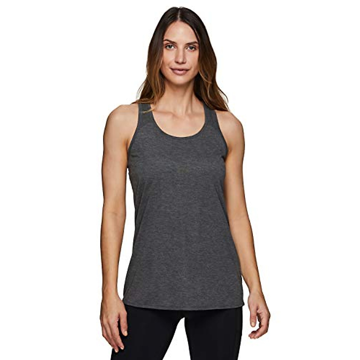 RBX Active Women's Flowy Yoga Workout Super Soft Twist Back Tank Top Tunic Charcoal S21 M