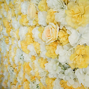 Tableclothsfactory 13 Sq ft. | 4 Panels UV Protected Lifelike Assorted Silk Flower Wall Mats Panel Photo Booth Garden - White | Champagne