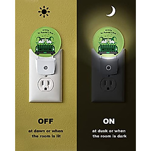 St.Patrick Day Gnomes Truck Night Lights Plug into Wall, Buffalo Plaid Green Shamrocks Auto Round LED Lights with Dusk to Dawn Sensor for Bedroom, Bathroom, Hallway, Kitchen, Kids, Home Decor