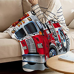 Lightweight Warm Luxury Throw Blanket Fannel Fleece Twin Size Bed Blanket Big Fire Truck Safety Rescue Team Engine Cartoon Print Super Soft Reserviber Blanket for All Season Bed Couch Sofa 39x49 Inch