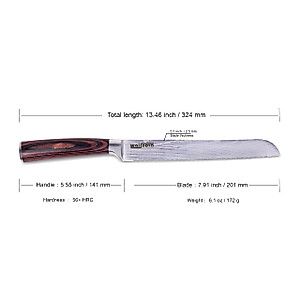 waisnova 8 Inch Serrated Bread Knife - Ultra Sharp Bread Cutting Knife, High Carbon Stainless Steel, Ergonomic Handle, Easy to Use, Durable - Includes Protective Sheath and Gift Box