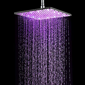 Ehauuo LED Rain Shower Head, 12" Rainfall Shower Head Water Temperature Controlled 3 Colors Lights Changing Water, High-Pressure Bathroom Shower Head