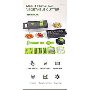 BM VIRAL Vegetable Chopper, Onion Chopper, Mandolin Slicer, Pro 10 in 1 professional food Chopper Multifunctional Vegetable Chopper and Slicer, Dicing Machine, With Container (grey)