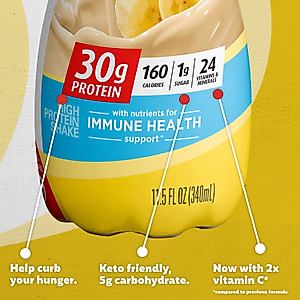 Premier Protein Shake, Bananas & Cream, 30g Protein, 1g Sugar, 24 Vitamins & Minerals, Nutrients to Support Immune Health, 12 Pack, 138.0 Fl Oz