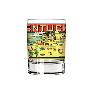 Kentucky Old Fashioned Whiskey Rocks Glass - Short Whisky Tumbler with Kentucky Bourbon Trail Retro Map of Kentucky Distilleries - Unique Gift for all Bourbon Drinkers - Single 13 oz Glass
