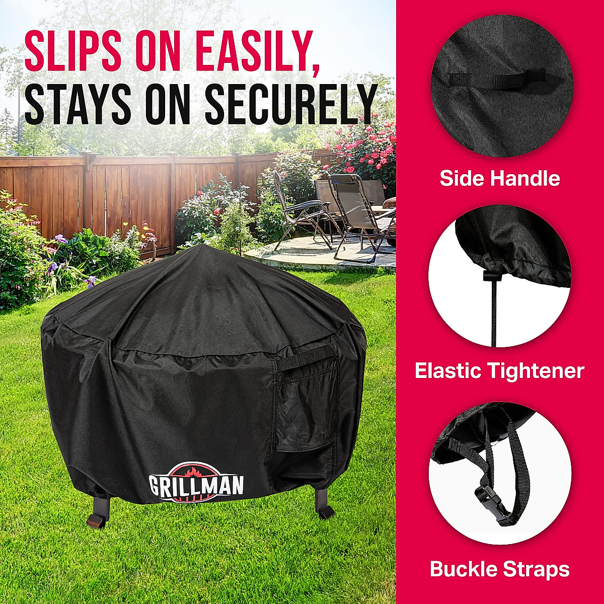 Heavy Duty Fire Pit Covers, Fit 32x16 Inch Round Gas Fire Pit - 600D Polyester Firepit Covers Round, Outdoor Fire Pit Cover, Firepit Cover, Fire Pit Cover Round, Patio Cover for Fire Pit, Table Cover