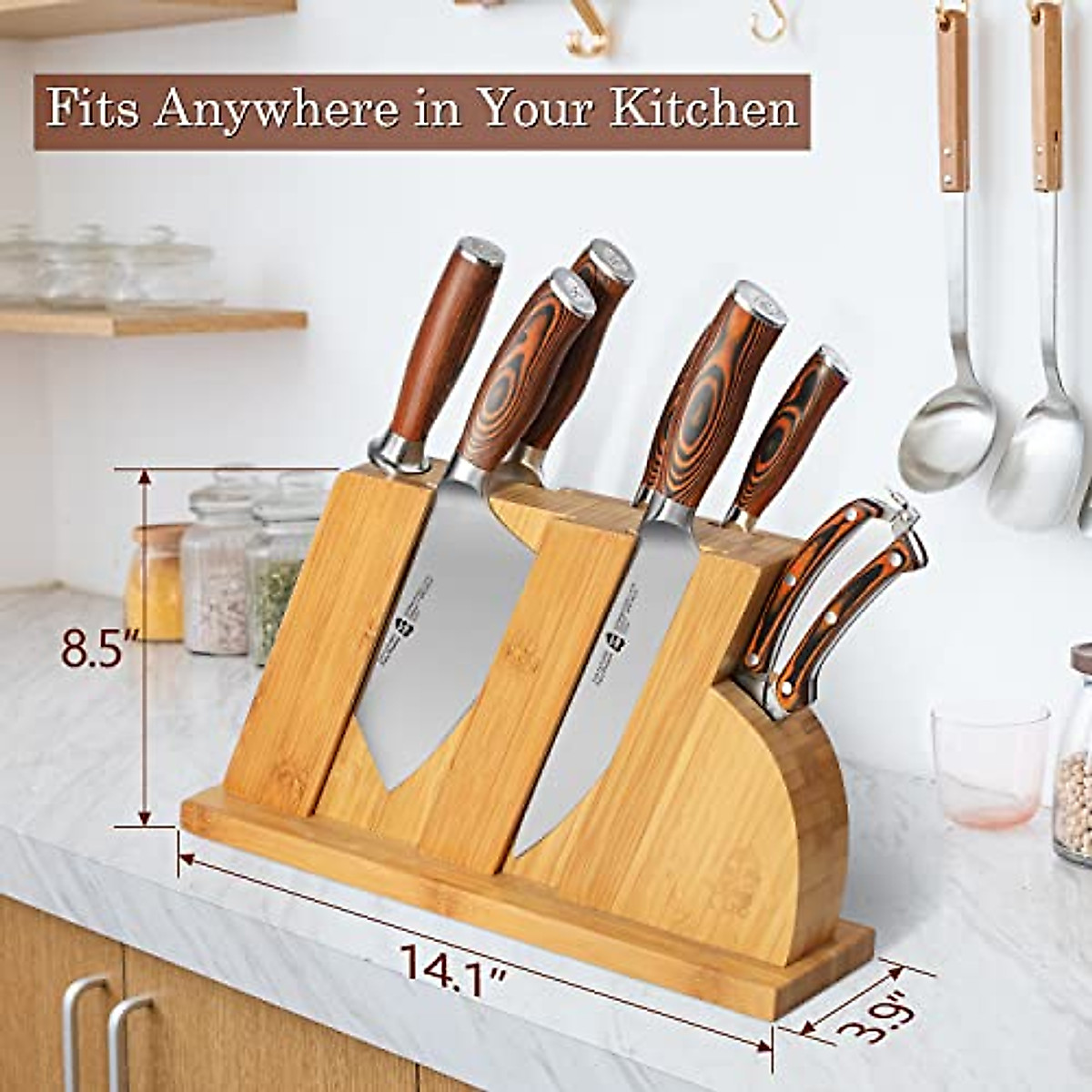 TUO Knife Set 8pcs, Japanese Kitchen Chef Knives Set with Wooden Block, including Honing Steel and Shears, Forged German HC Steel with comfortable Pakkawood Handle, Fiery Series Come with Gift Box