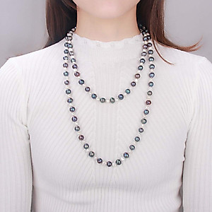 LGSY 7-8mm White Black Freshwater Cultured Pearl Necklace for Women's Pearl Strand Necklaces