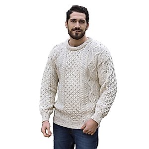 Aran Crafts Irish Soft Cable Knitted Wool Crew Neck Unisex Sweater (C1347-LARGE-FLK)